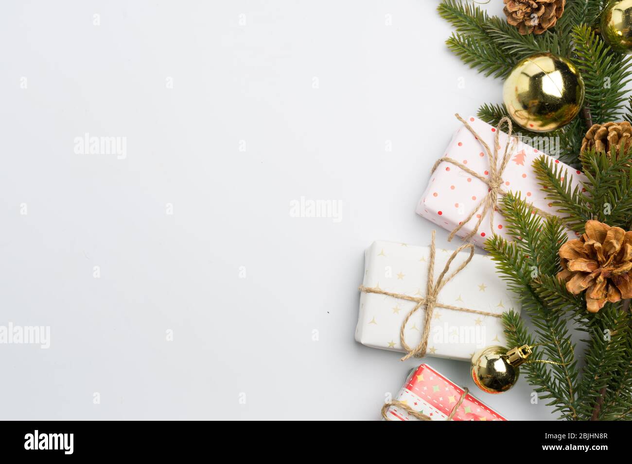 christmas gift presents in decorative boxes white background Stock ...