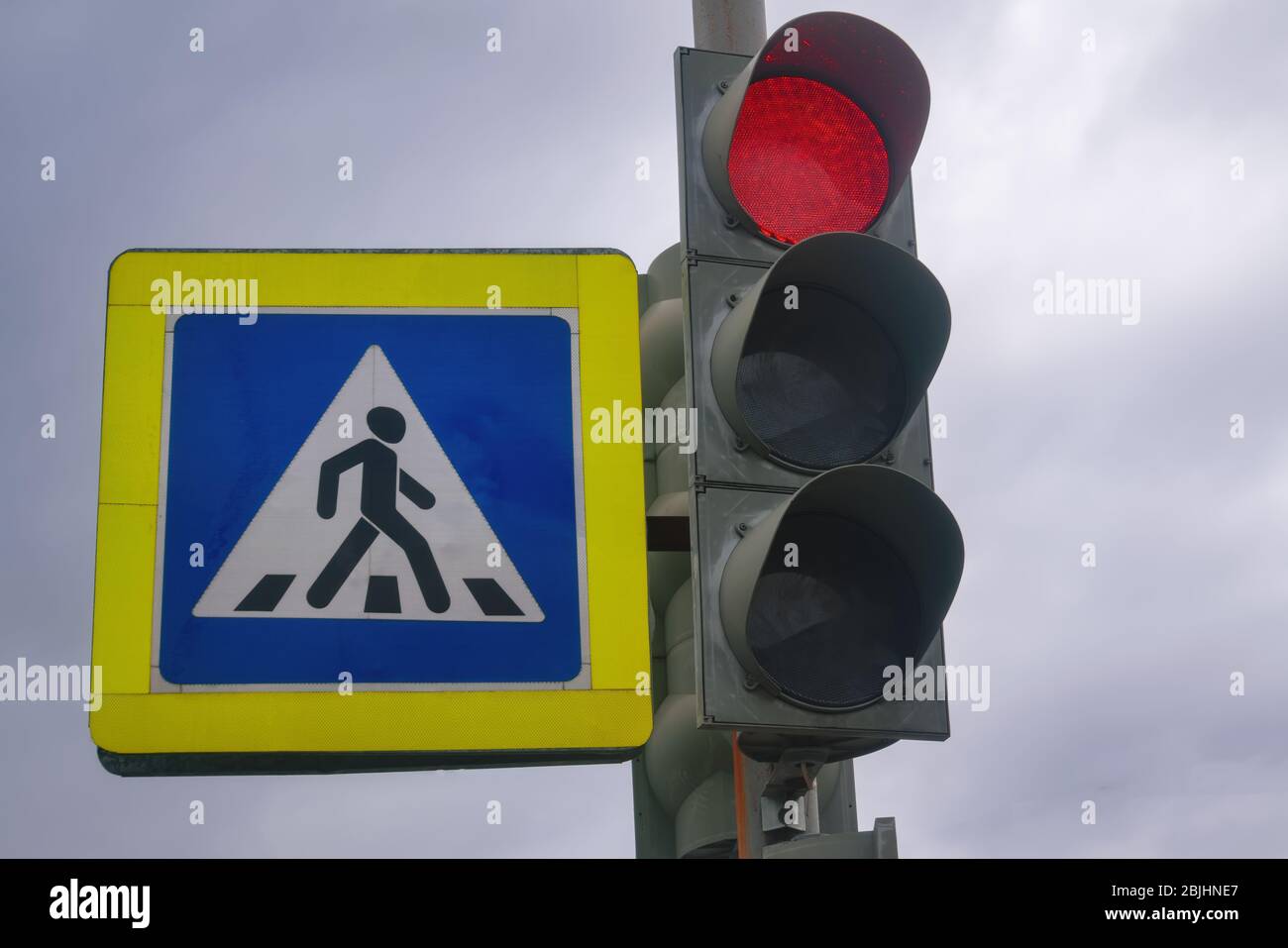 Traffic light with a burning red signal. Traffic light with a burning ...