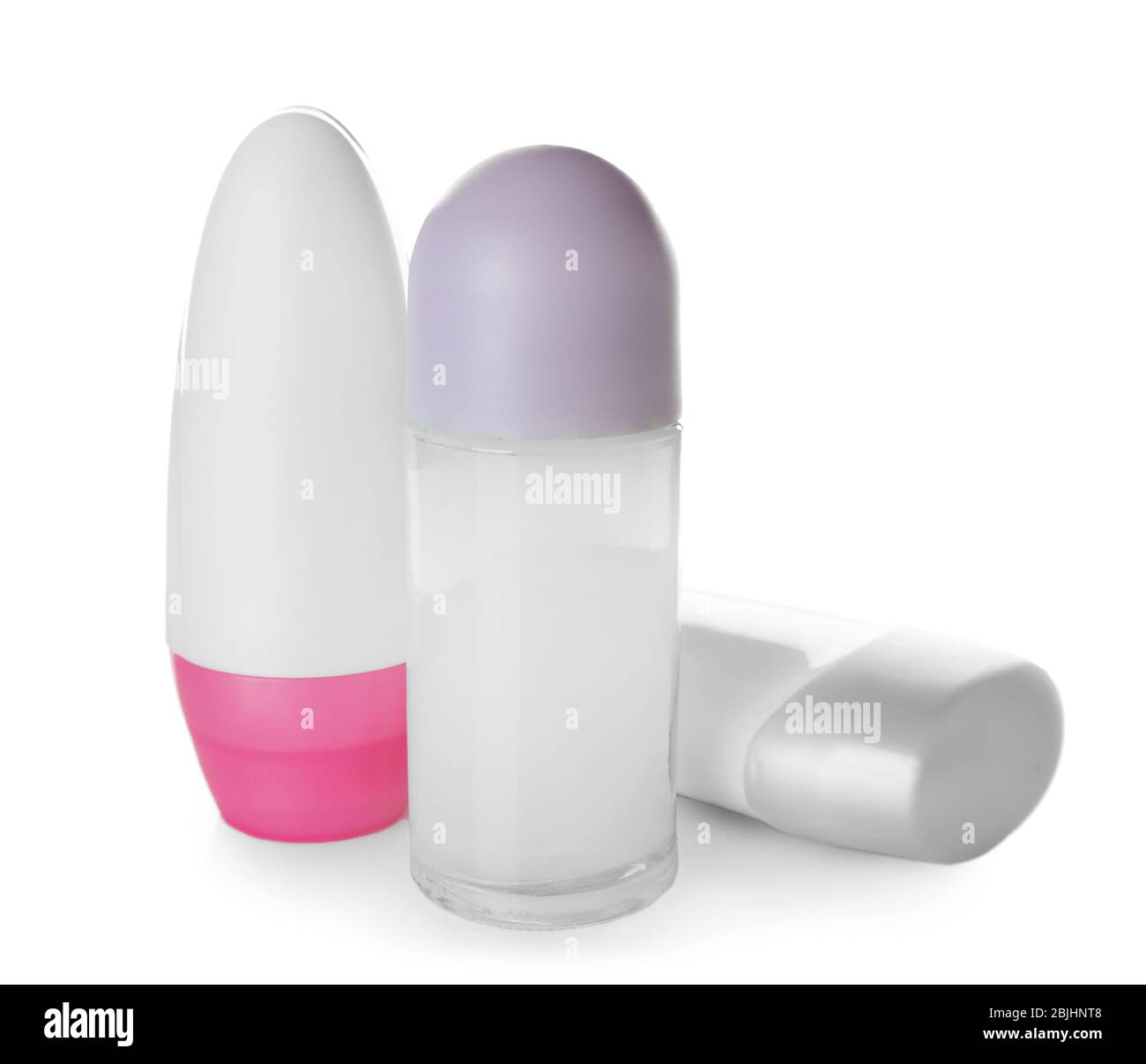 Female deodorants on white background Stock Photo - Alamy