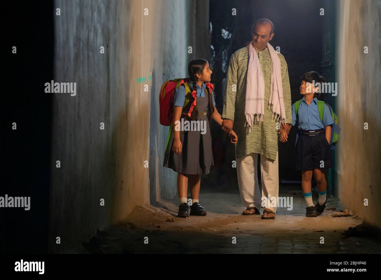 A Father Picks His Childs From School Stock Photo - Alamy