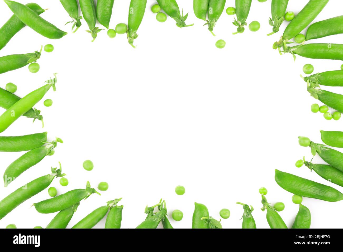 Frame made of fresh green peas and pods on white background Stock Photo ...