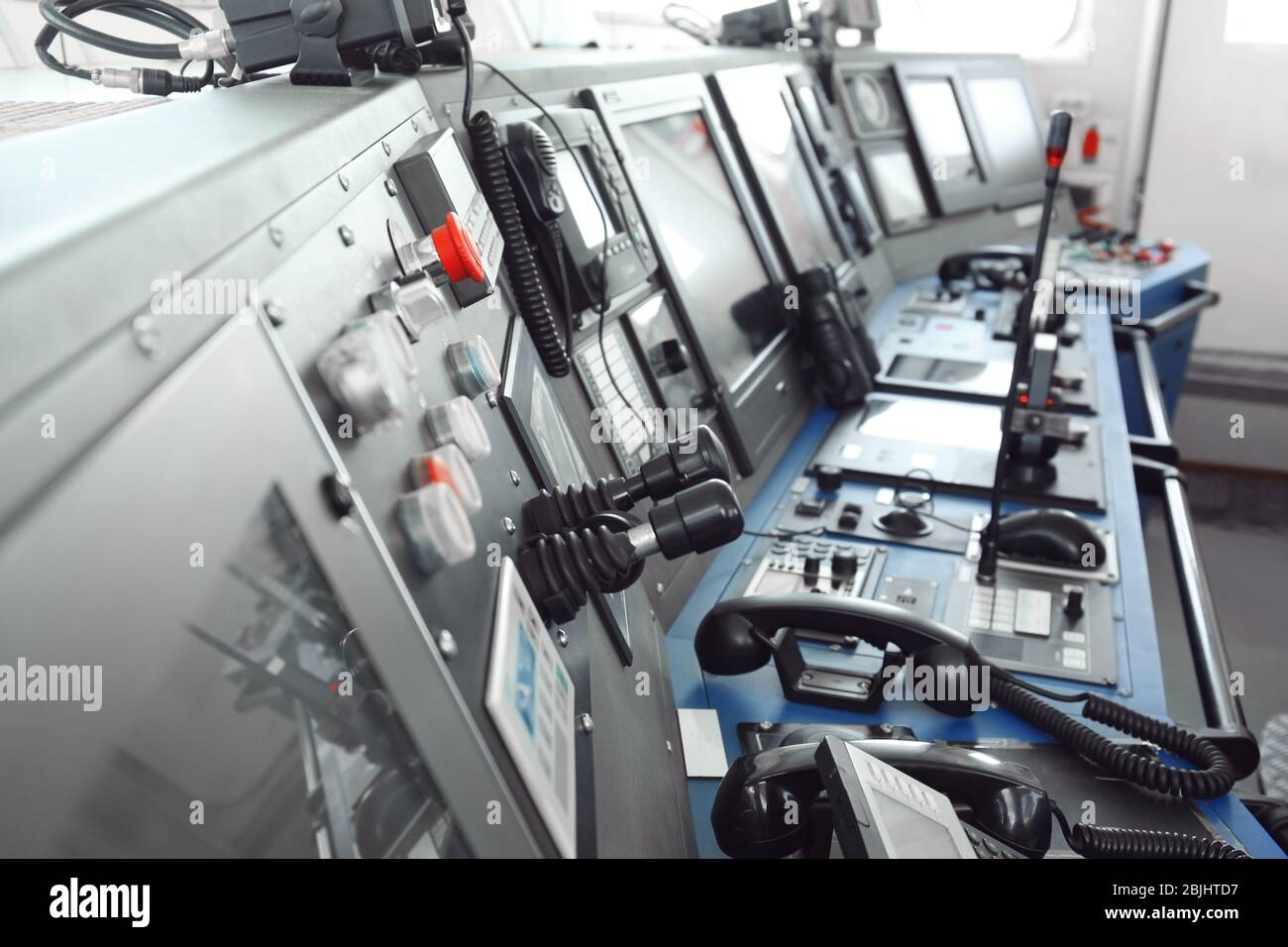 Ship control panel in captain's bridge Stock Photo - Alamy