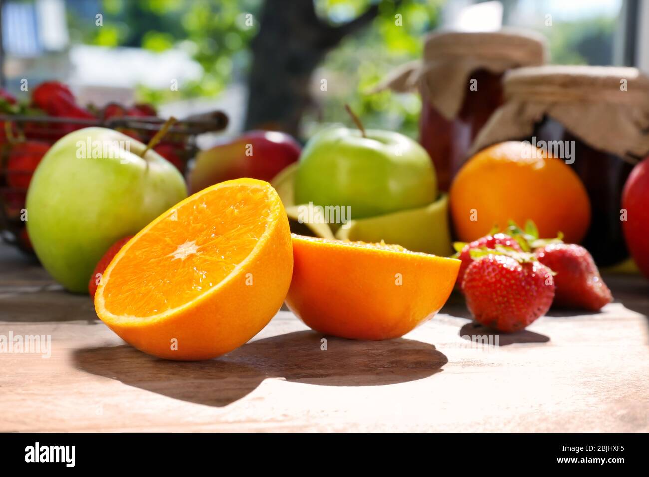 Fresh fruits on windowsill Stock Photo - Alamy