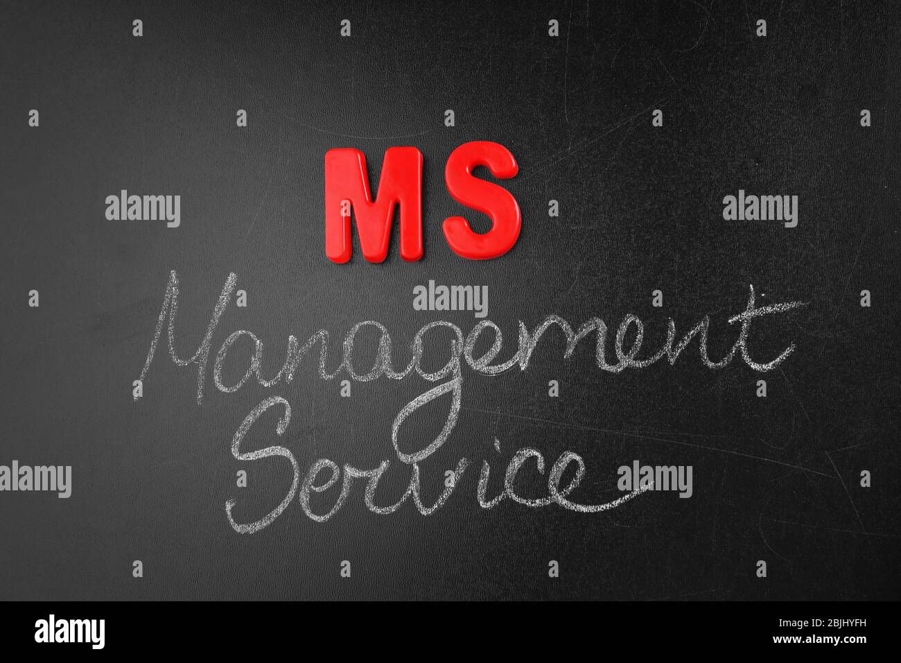 Abbreviation and text written on blackboard. Management concept Stock ...