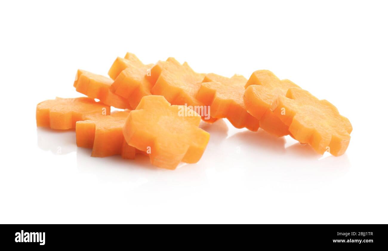 Fresh organic carrot in the shape of flowers on white background Stock ...