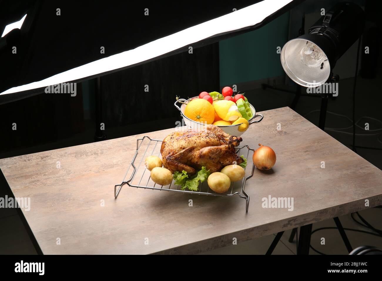 Photo studio with professional lighting equipment for shooting food ...