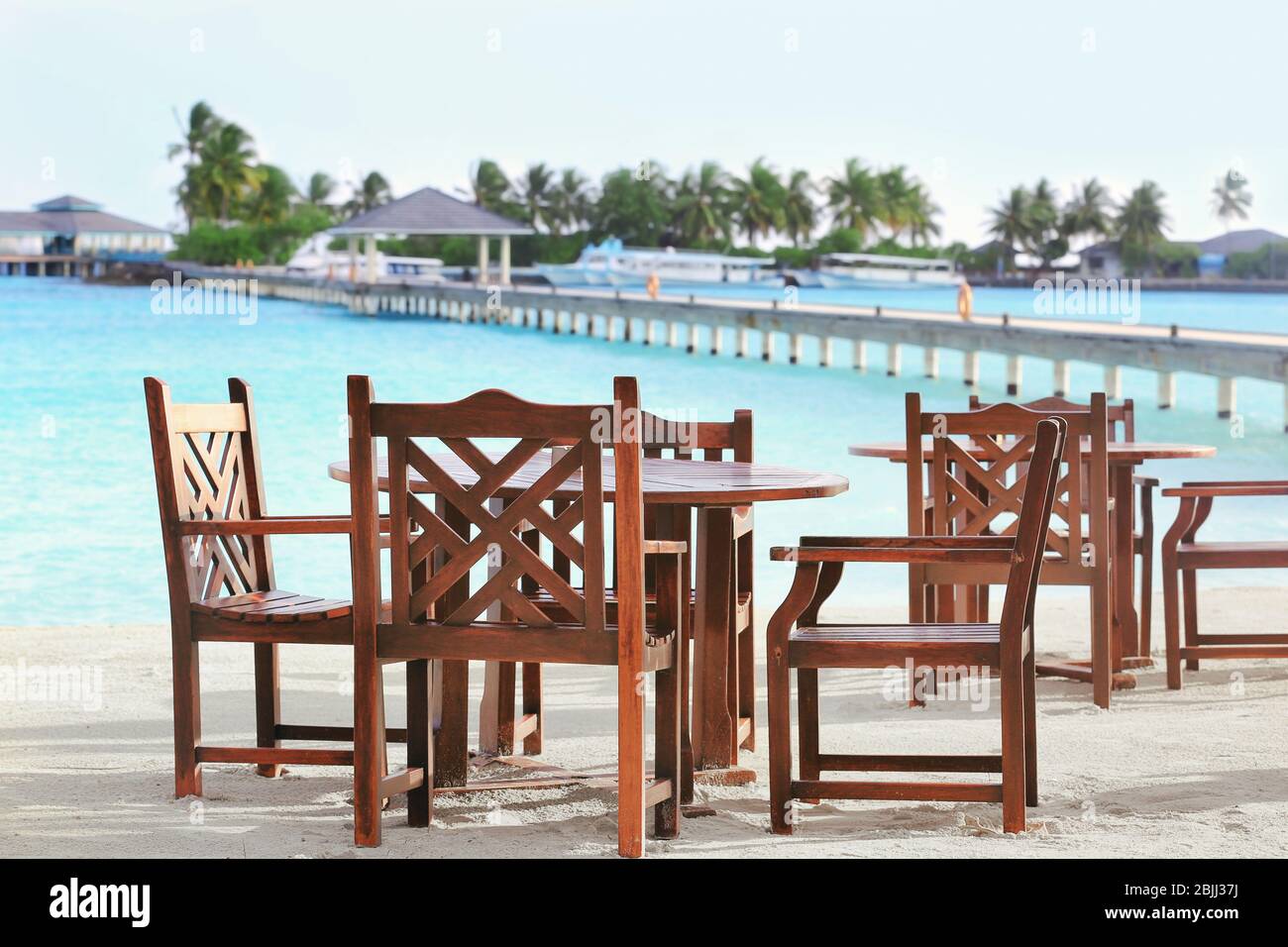 Territory of beach cafe at tropical resort Stock Photo - Alamy