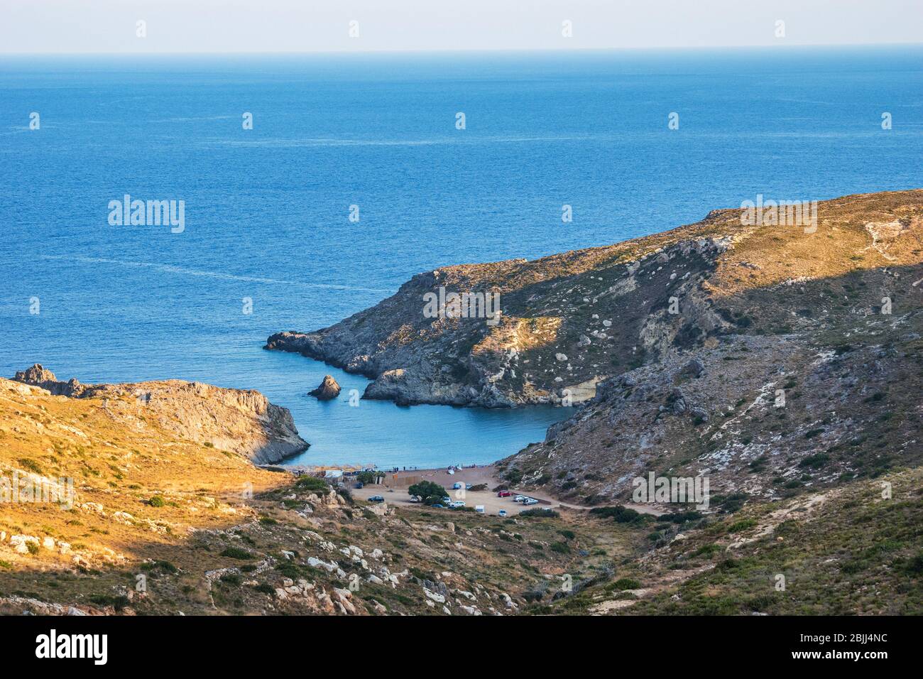 The famous rocky beach Melidoni at sunset. Amazing scenery with crystal ...