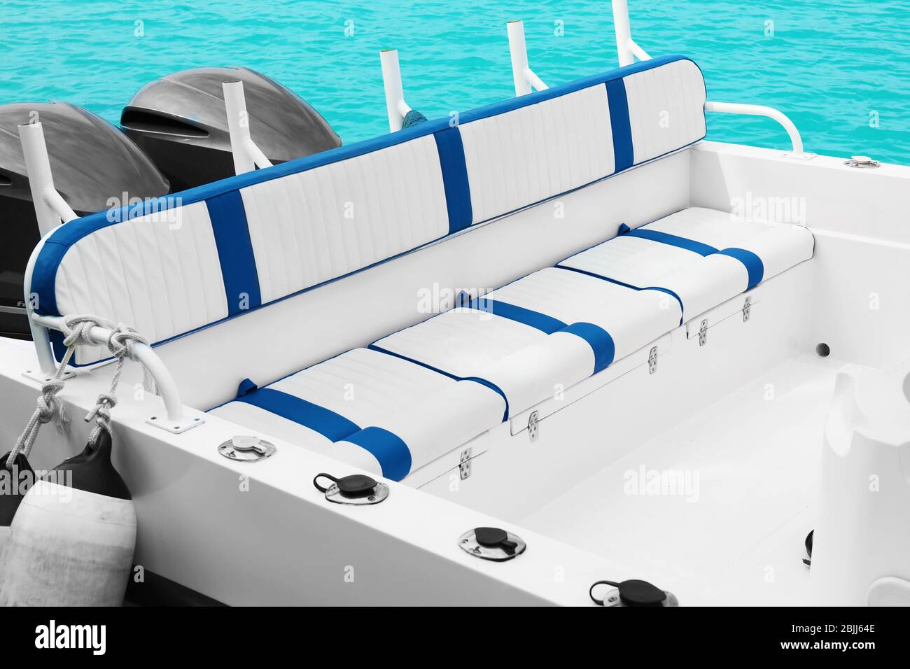 Modern comfortable boat at sea resort Stock Photo - Alamy