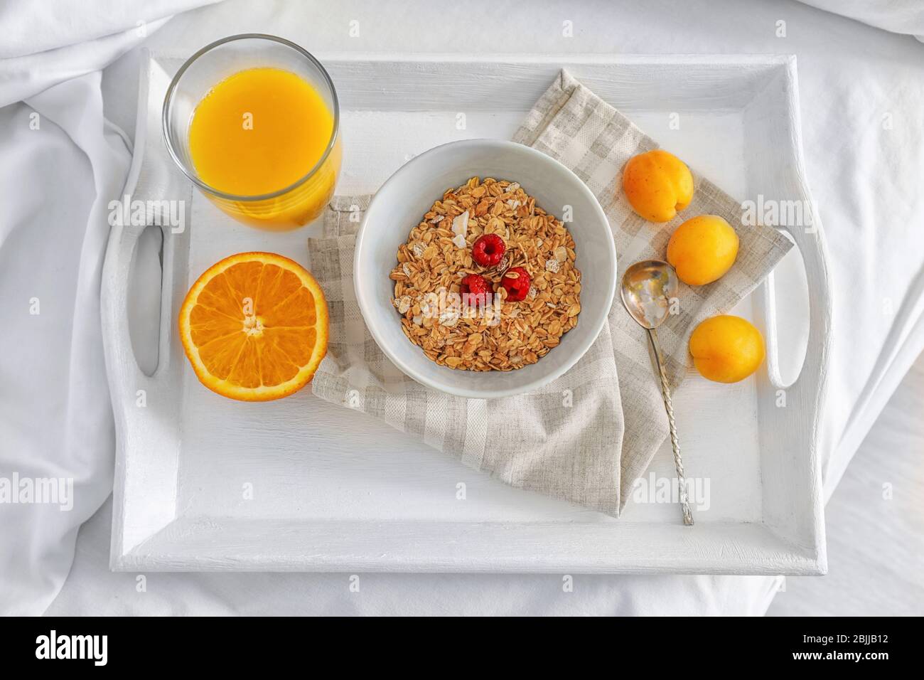 Delicious breakfast on bed Stock Photo - Alamy
