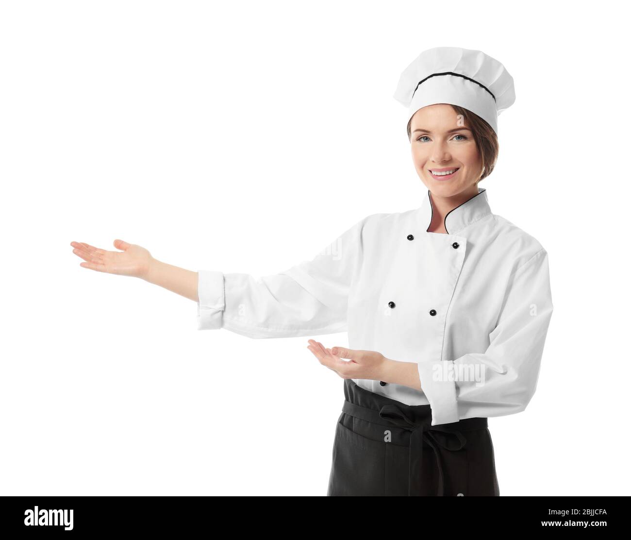 Female chef on white background Stock Photo - Alamy