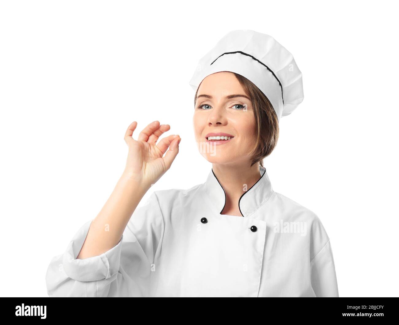 Female chef on white background Stock Photo - Alamy