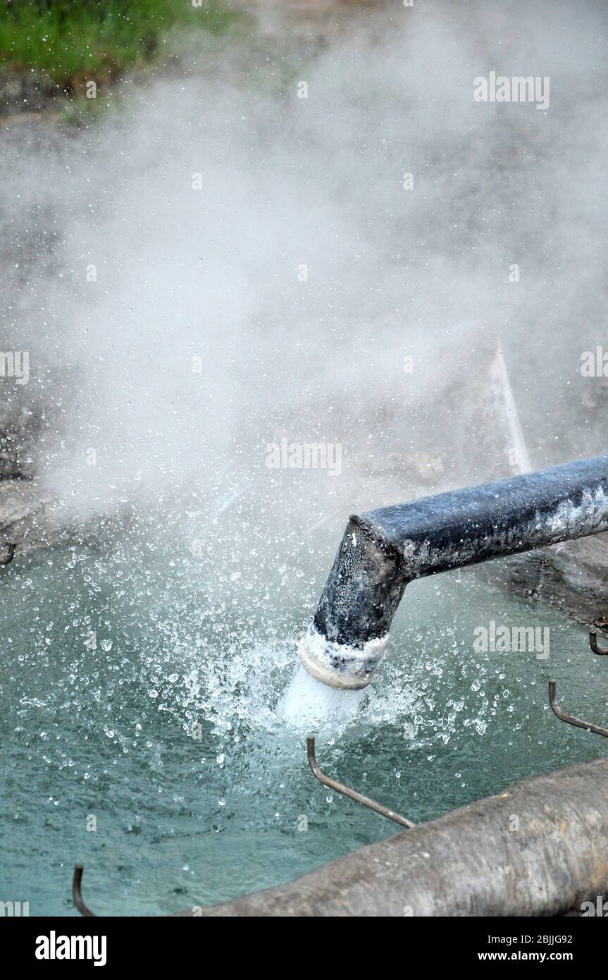 Hot water from geothermal spring to be transported by pipe to fill the ...