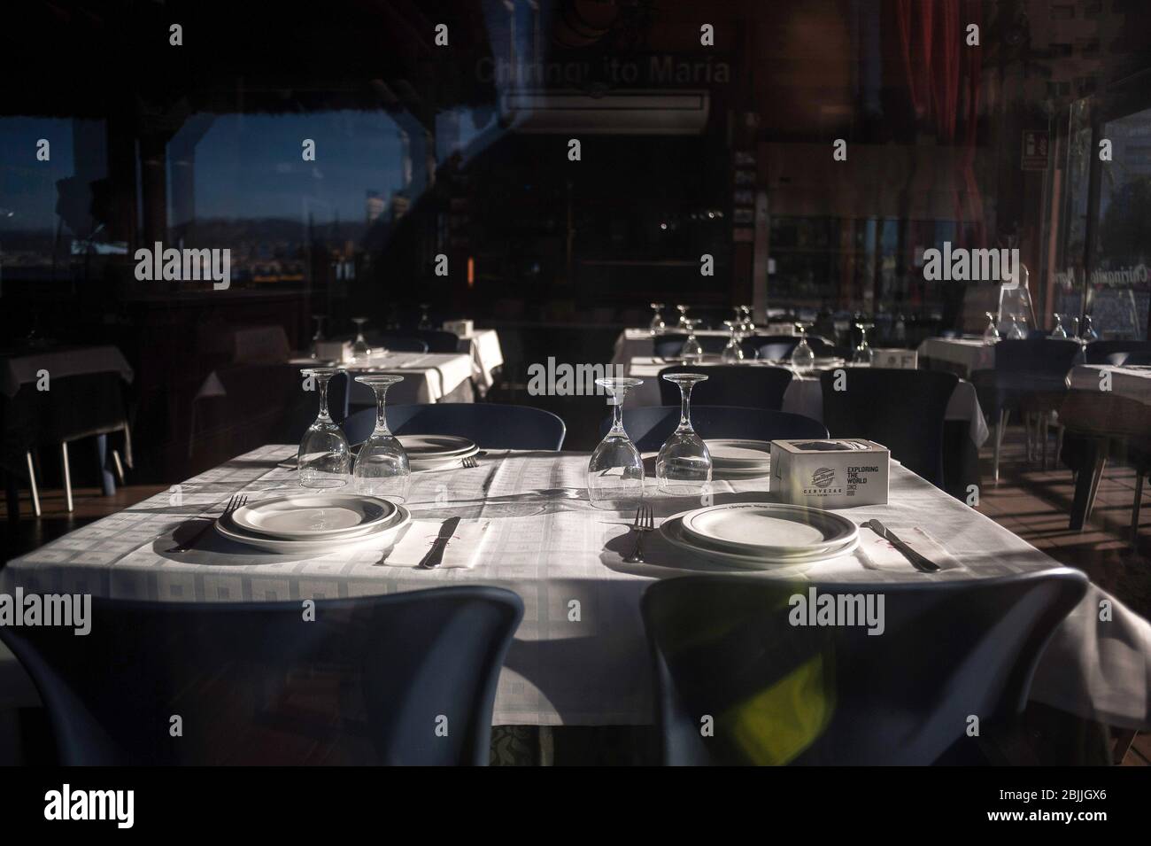 Malaga, Spain. 29th Apr, 2020. Cutleries are seen placed on the tables ...