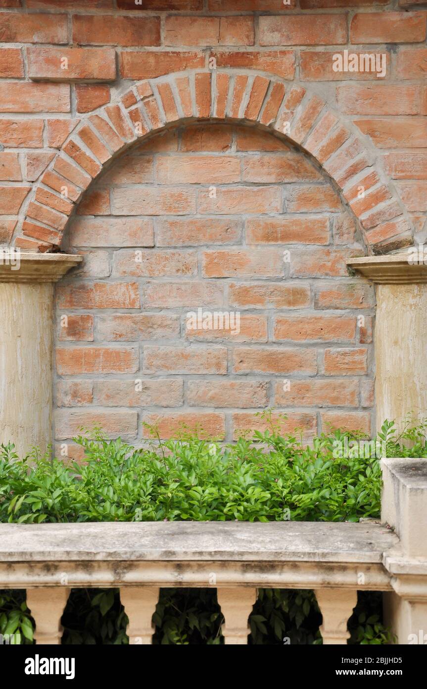 Garden Decoration in different corners of brick clay Stock Photo - Alamy