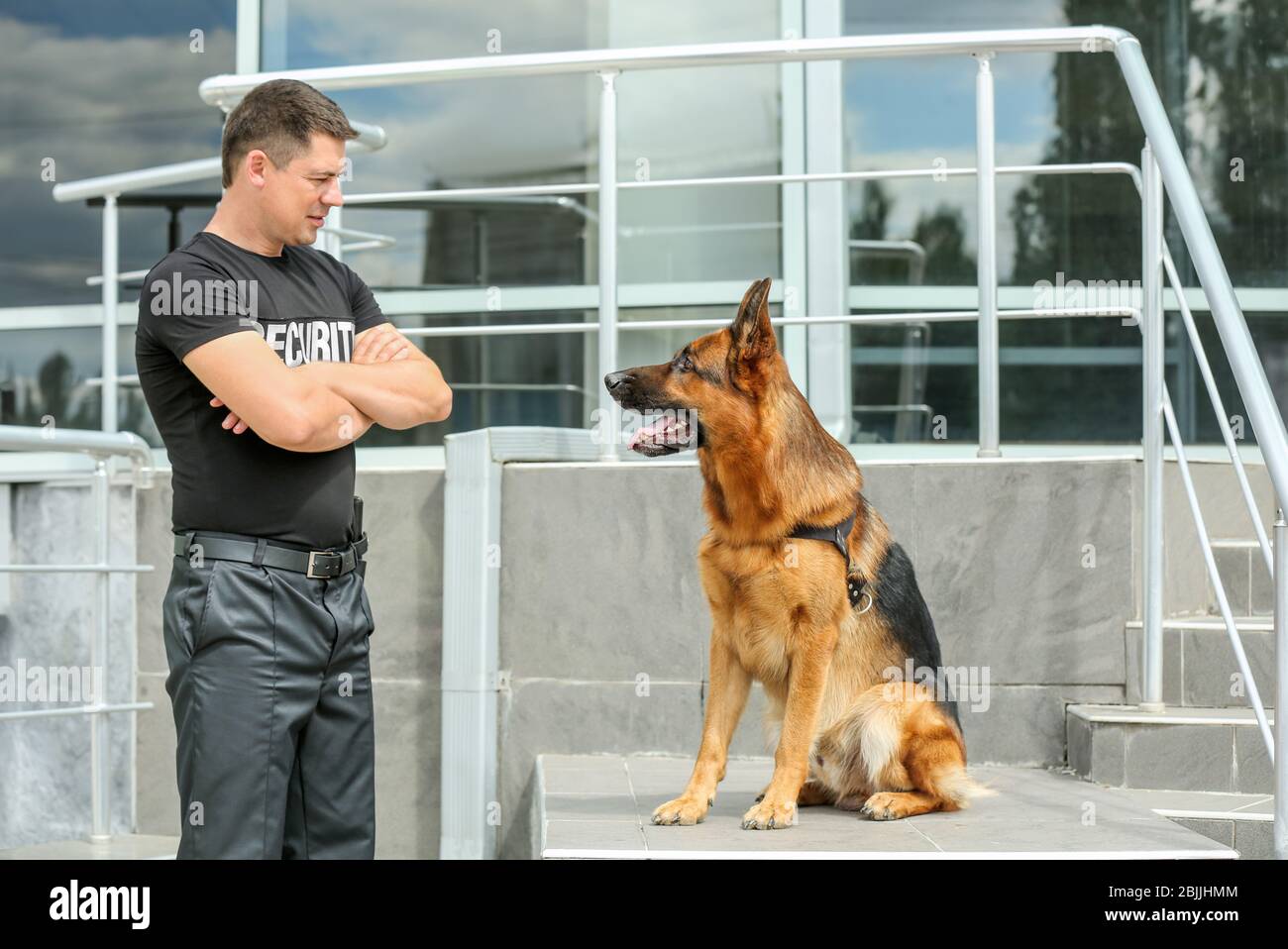 Security guard with dog near building Stock Photo - Alamy