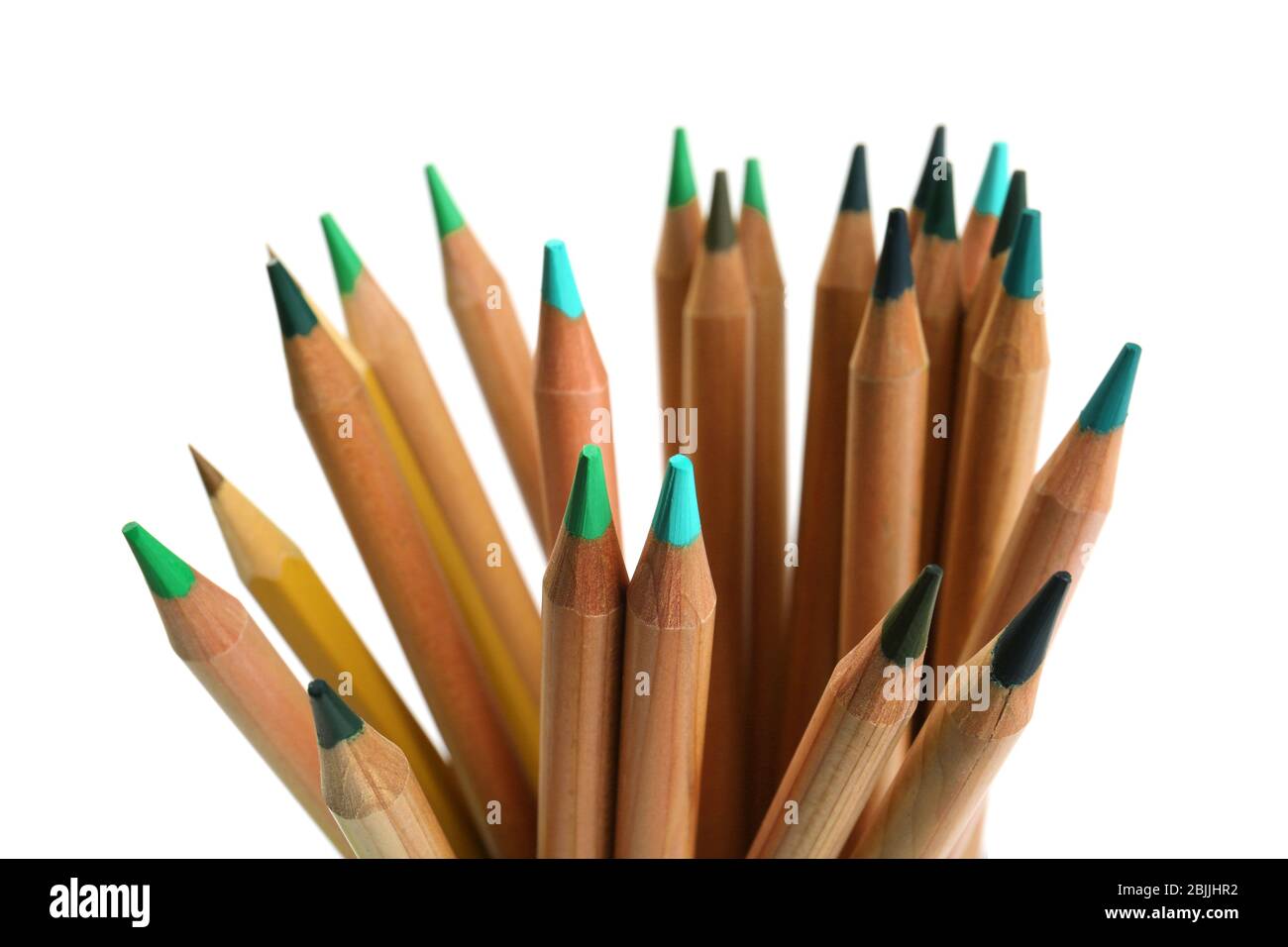 Pencils of green shades on white background Stock Photo - Alamy