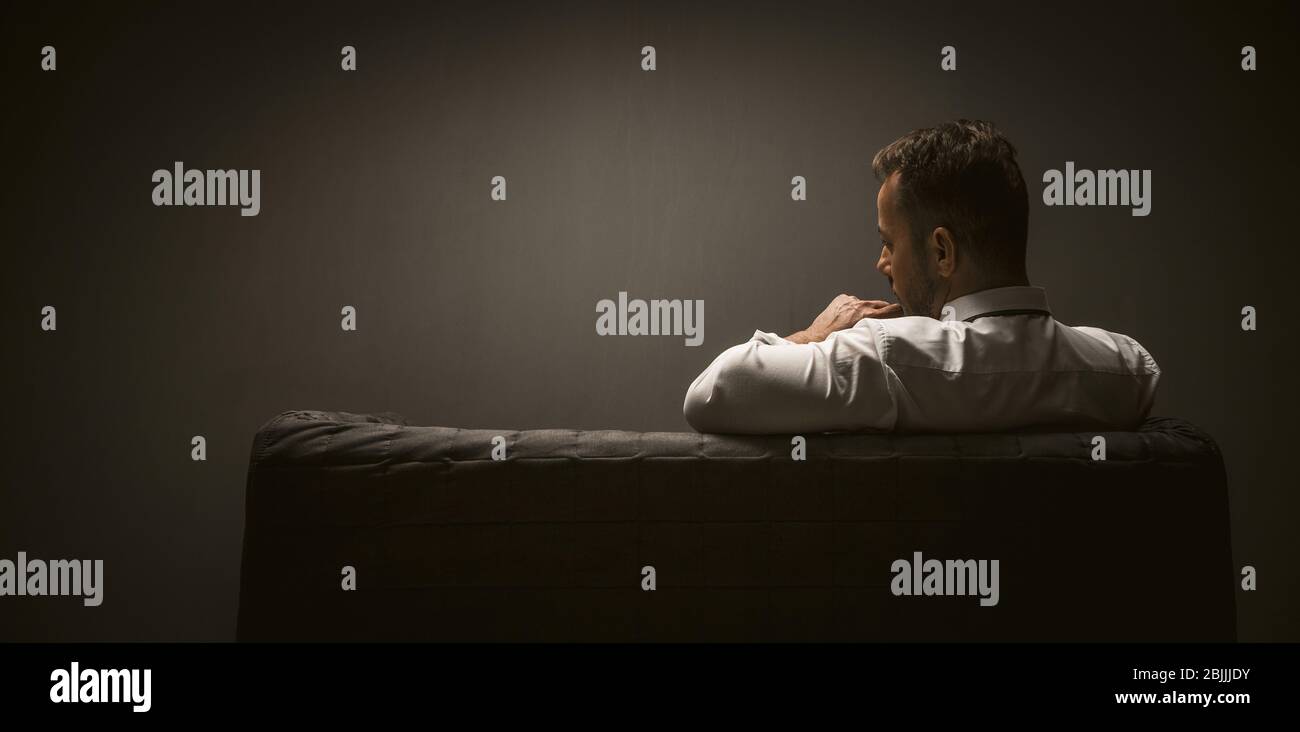 American portrait of sad businessman on white back Stock Photo - Alamy