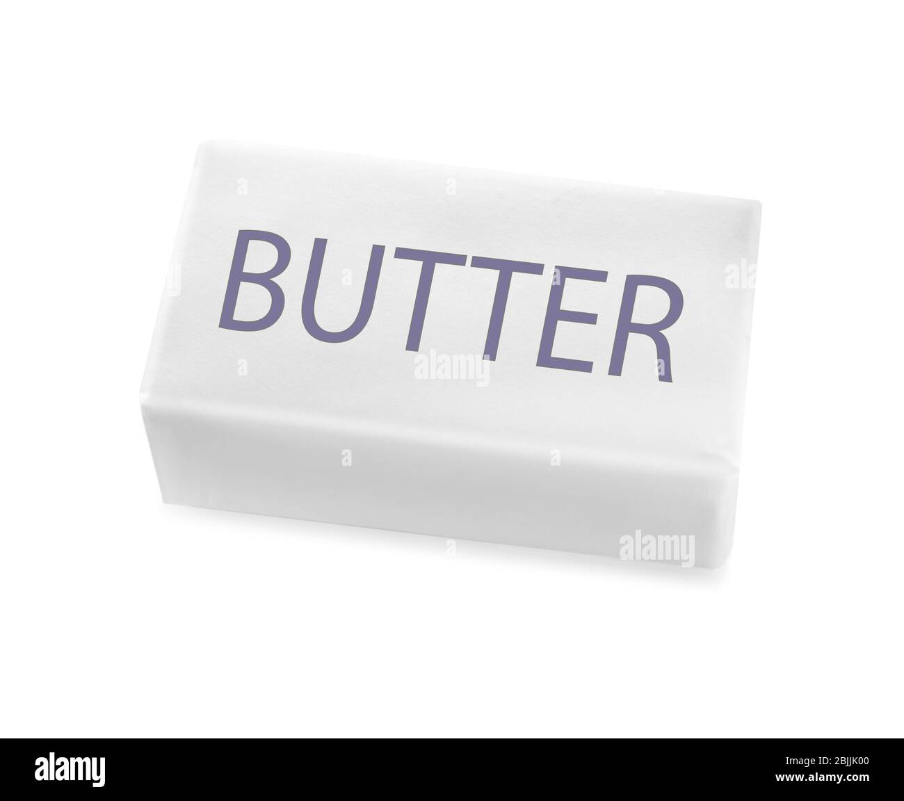 Bar of wrapped butter on white background Stock Photo - Alamy