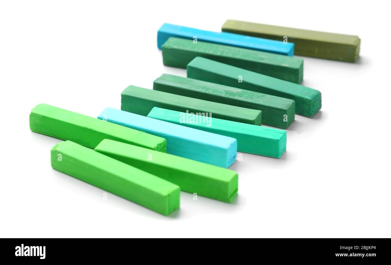 Bright green chalk on white background Stock Photo - Alamy