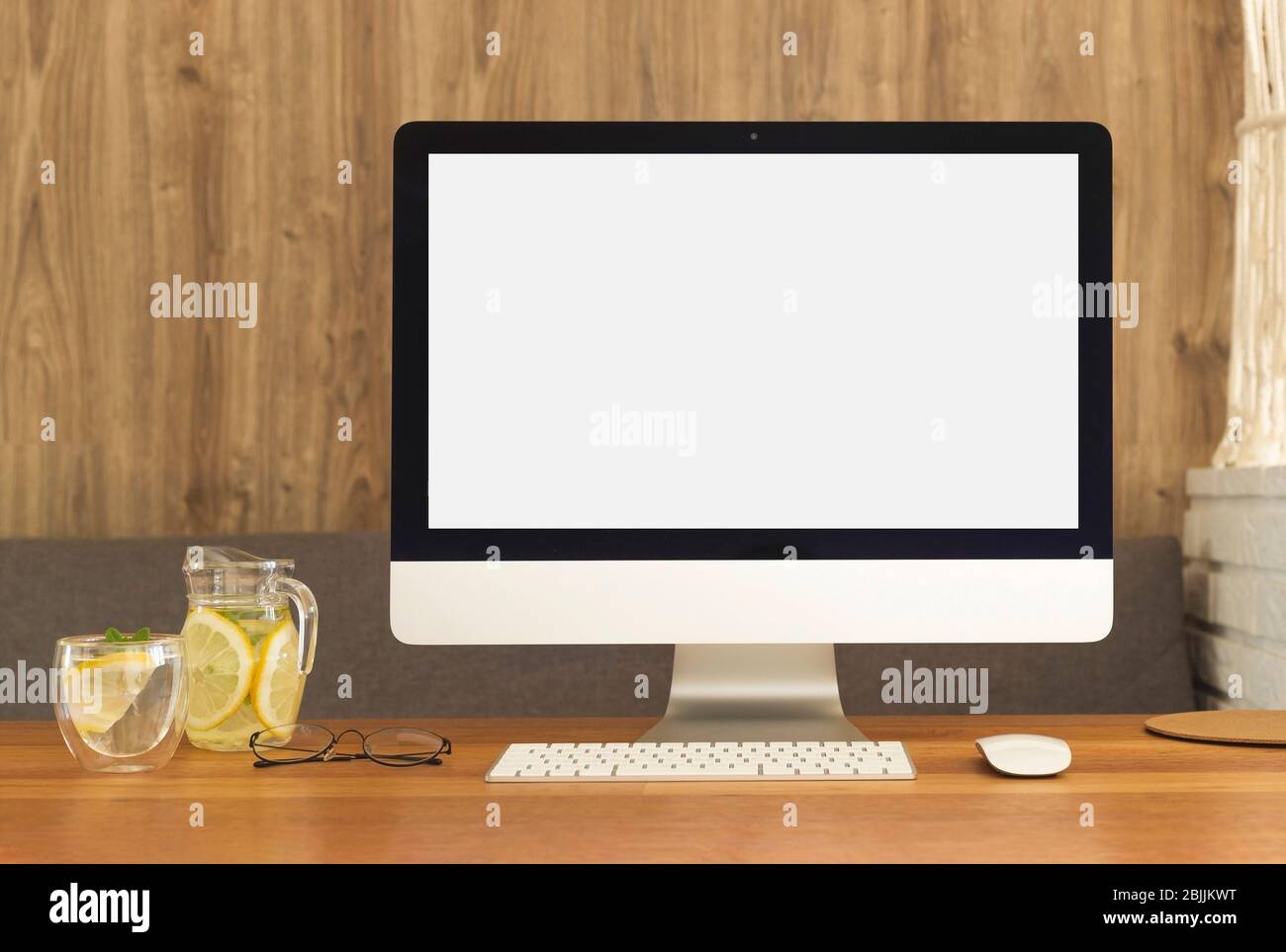Working at computer at home. Screen mock up Stock Photo - Alamy