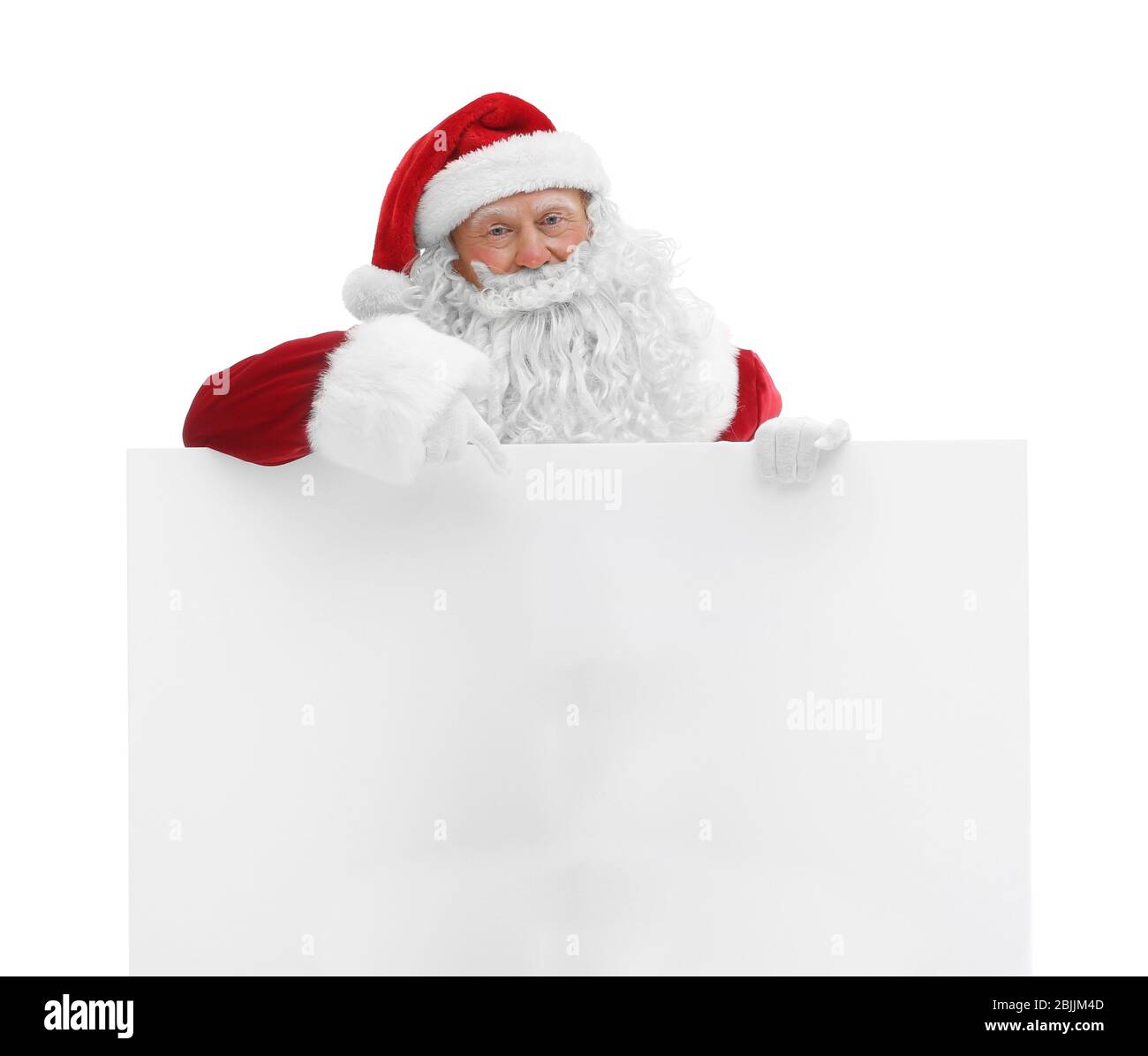 Authentic Santa Claus with poster on white background Stock Photo - Alamy