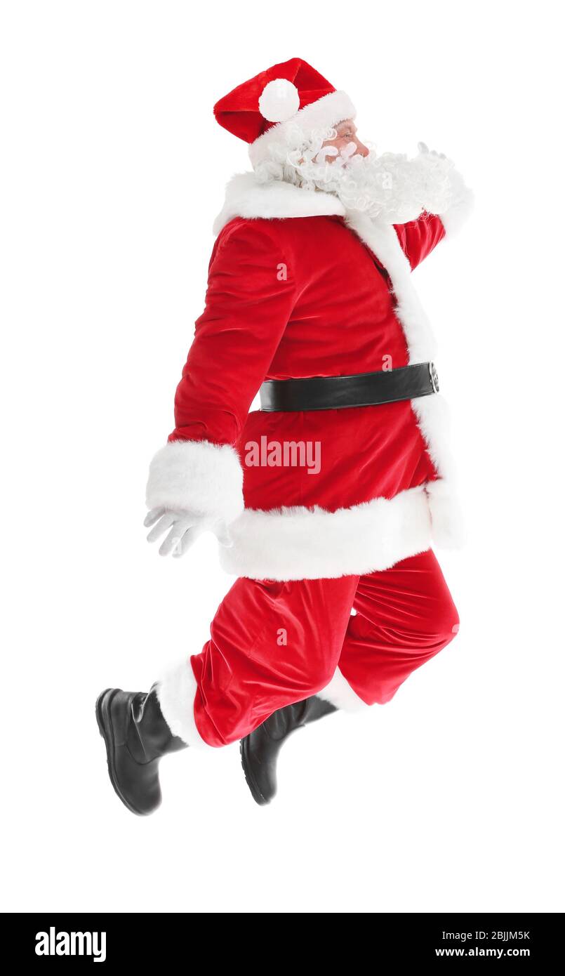 Happy authentic Santa Claus on white background Stock Photo - Alamy