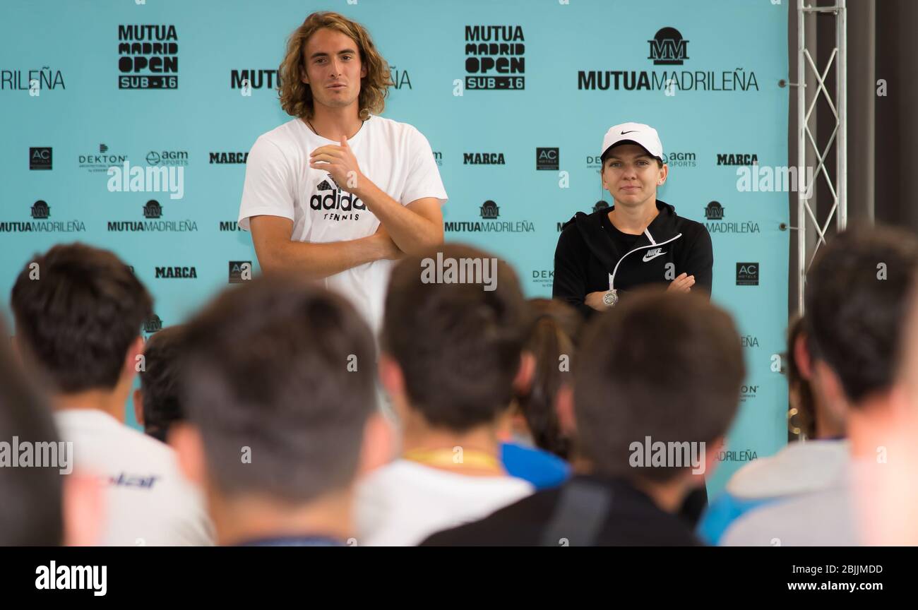 Simona Halep of Romania meets Junior players at the 2019 Mutua Madrid ...