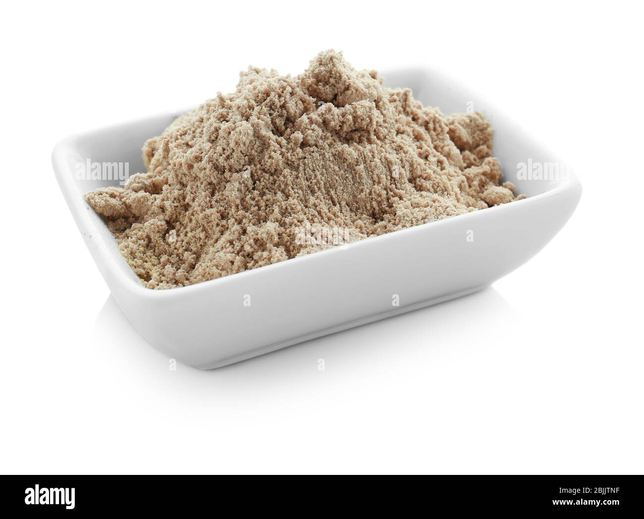 Protein powder on white background Stock Photo - Alamy