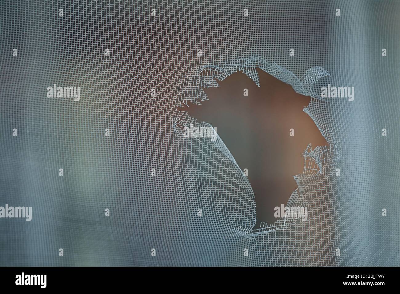 Mosquito screen with hole, close up Stock Photo - Alamy