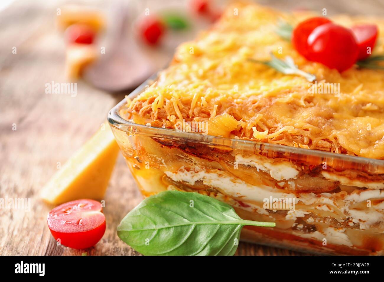 Traditional meat lasagna on table, closeup Stock Photo - Alamy