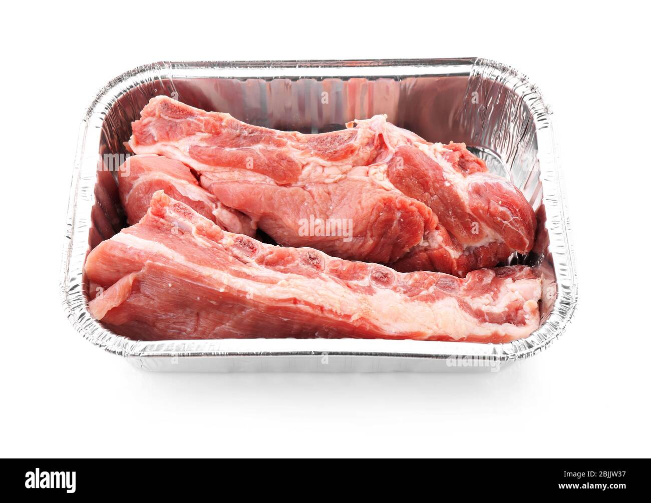 Container with fresh meat, isolated on white Stock Photo - Alamy