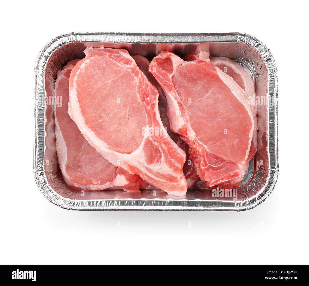 Container with fresh meat, isolated on white Stock Photo - Alamy