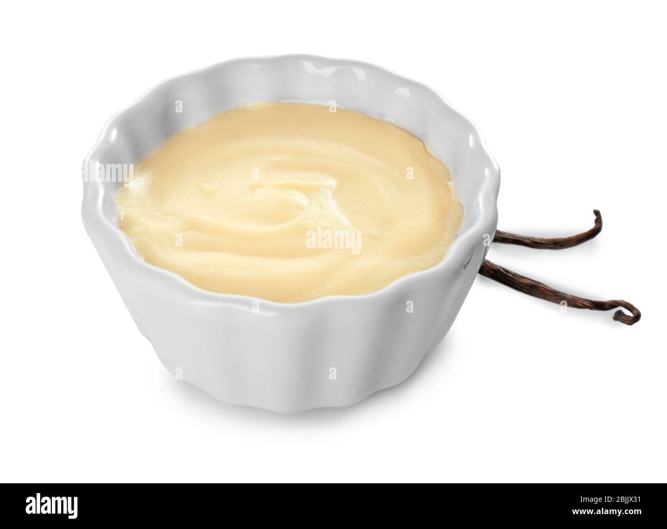 Vanilla pudding in ceramic bowl isolated on white Stock Photo - Alamy
