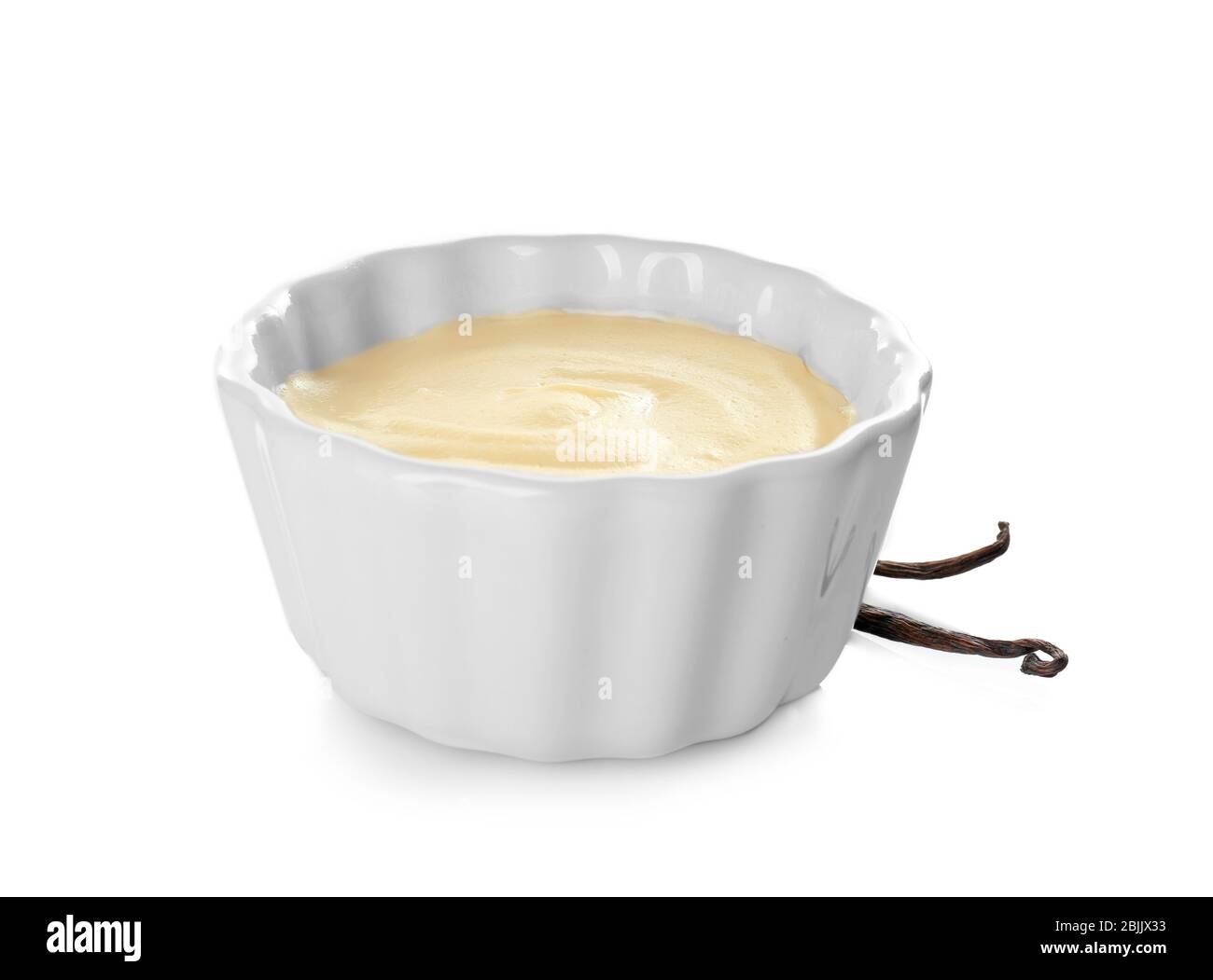 Vanilla pudding in ceramic bowl isolated on white Stock Photo - Alamy
