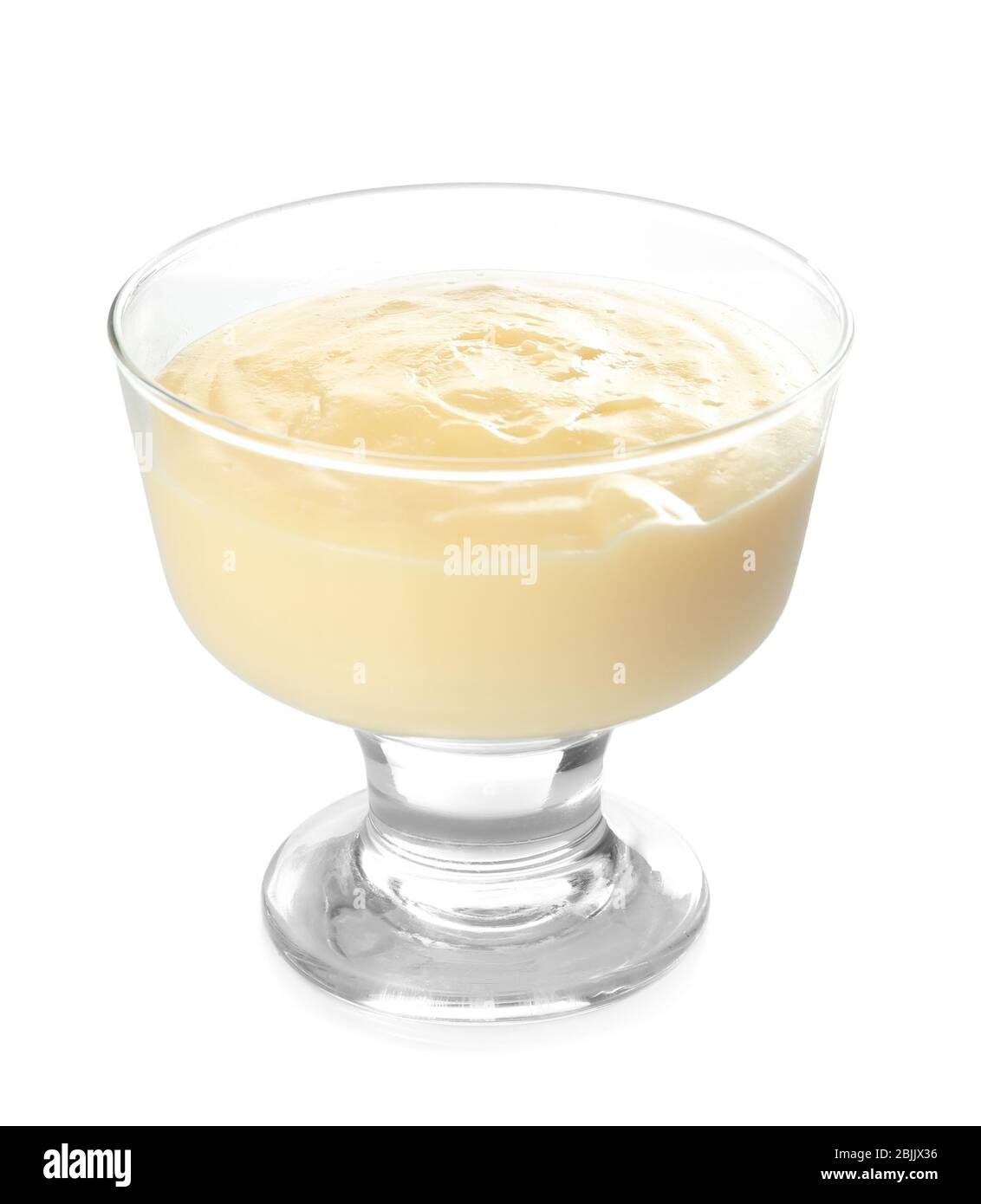 Vanilla pudding in glass dessert bowl isolated on white Stock Photo - Alamy