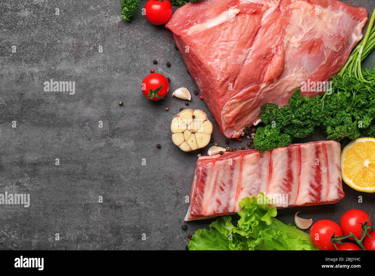 Different types of meat on table Stock Photo - Alamy