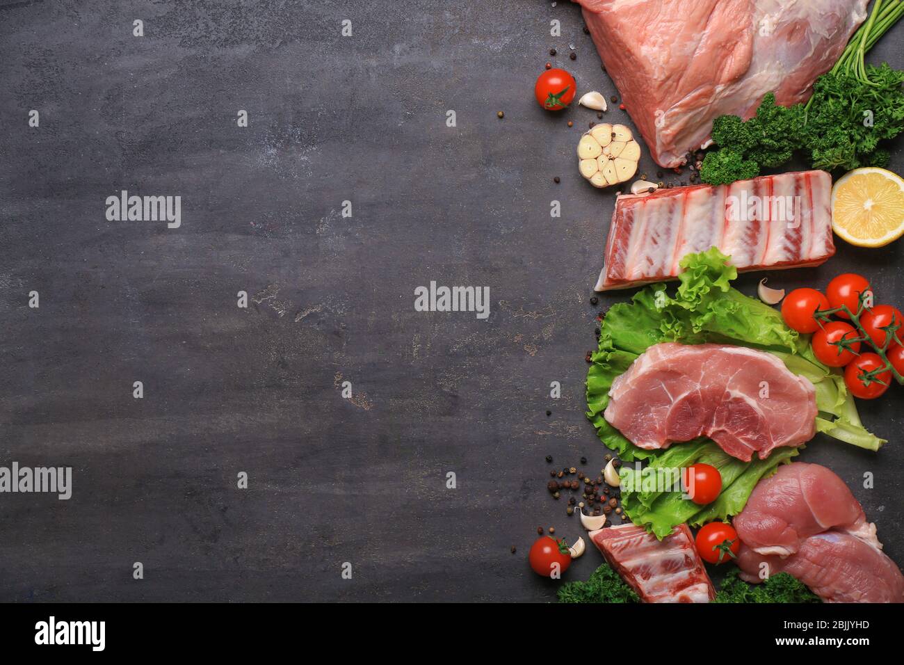 Different types of meat on table Stock Photo - Alamy