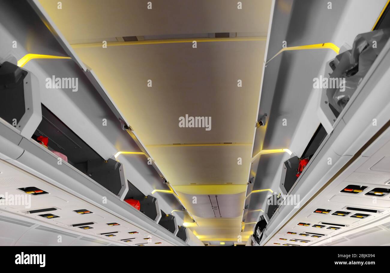Interior view of airplane cabin Stock Photo - Alamy