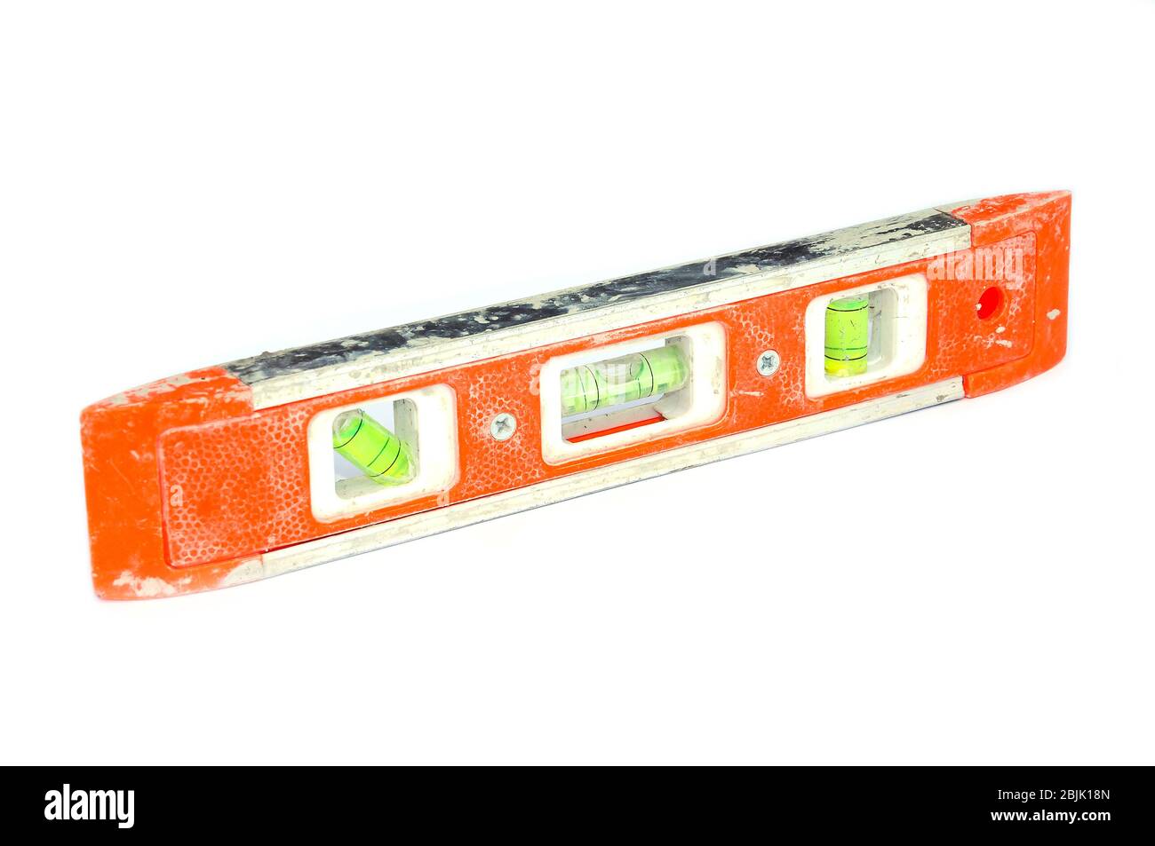Old orange level with bubble isolated on white background Stock Photo ...