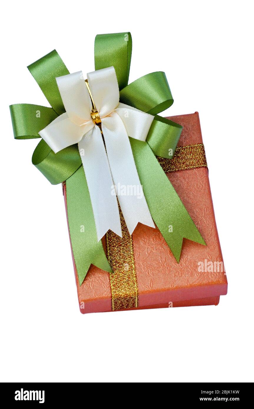The luxury gift box with green ribbon on white background Stock Photo ...