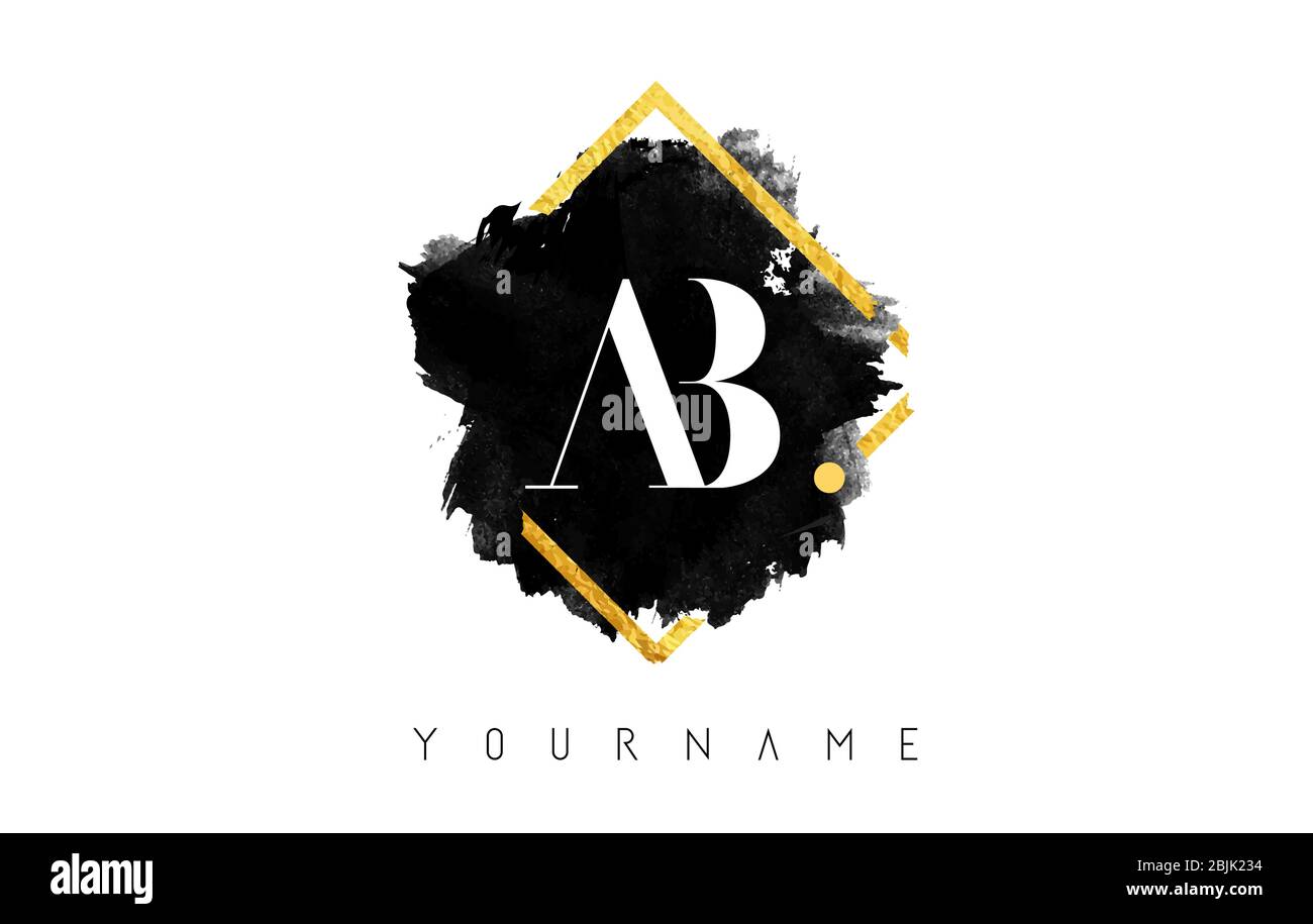 AB A B Letters Logo Design with Black ink Stroke over Golden Square ...