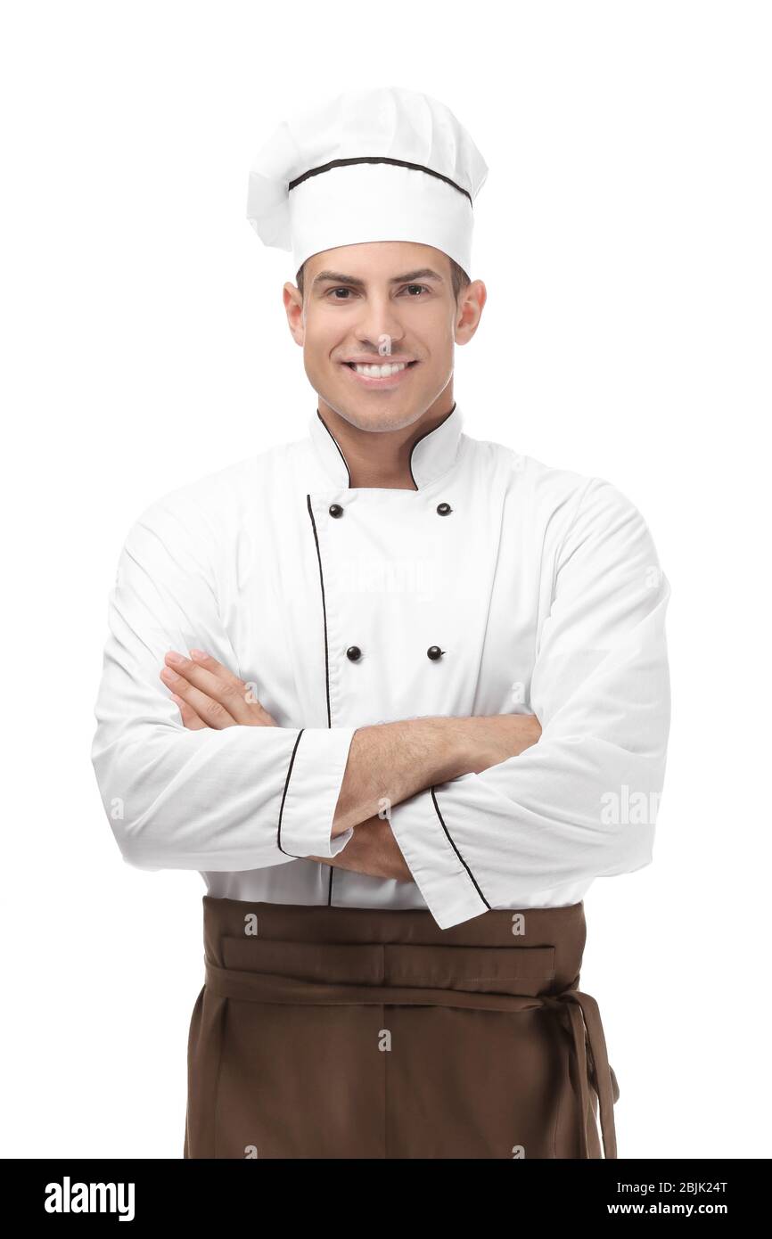 Male chef on white background Stock Photo - Alamy