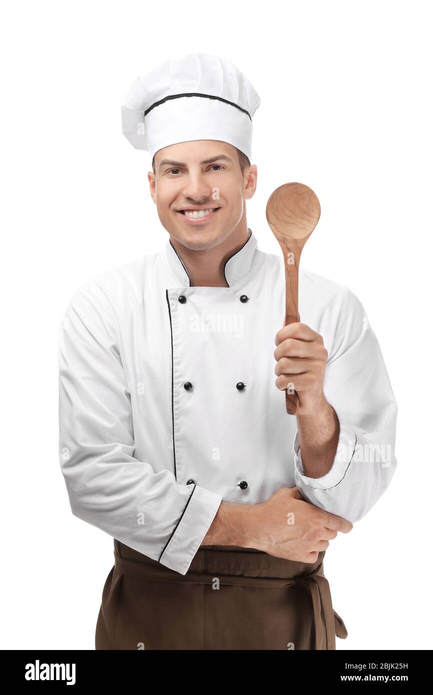 Male chef on white background Stock Photo - Alamy