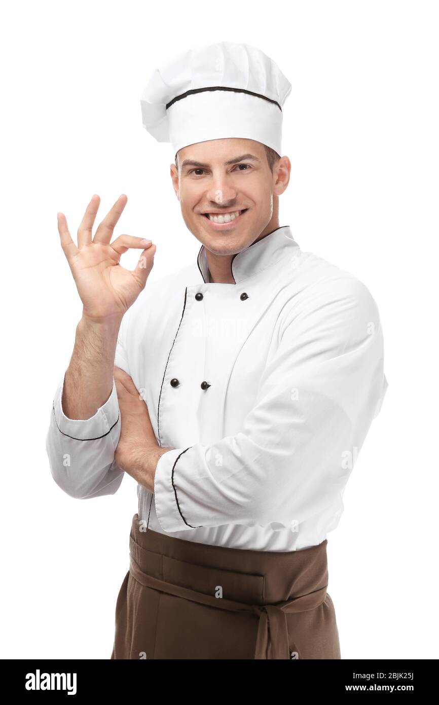 Male chef on white background Stock Photo - Alamy