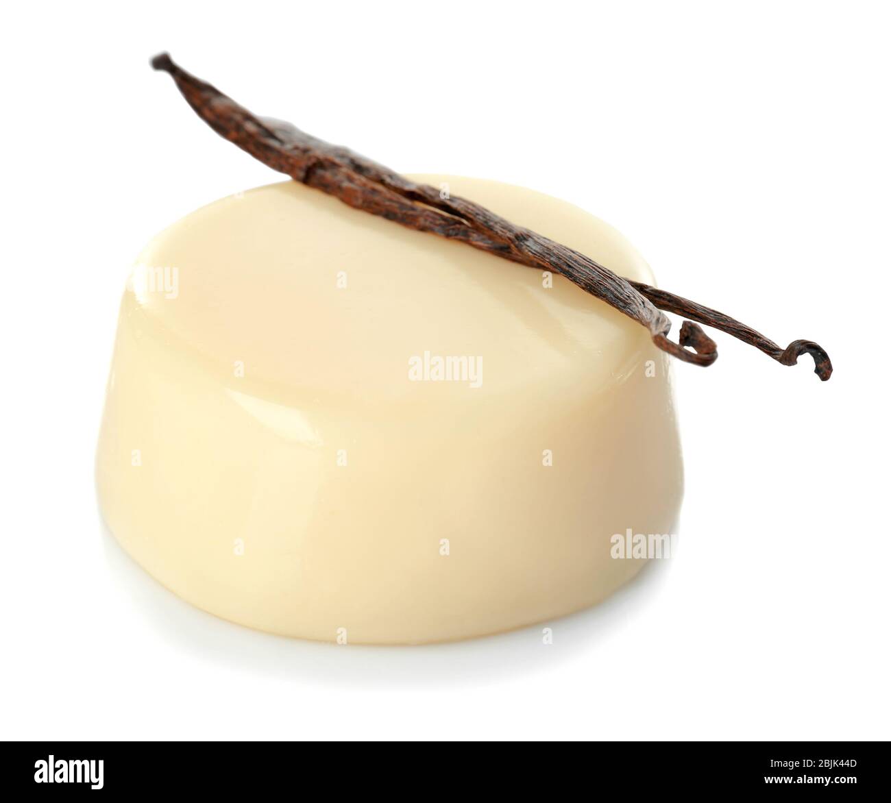 Delicious vanilla pudding on white background Stock Photo - Alamy
