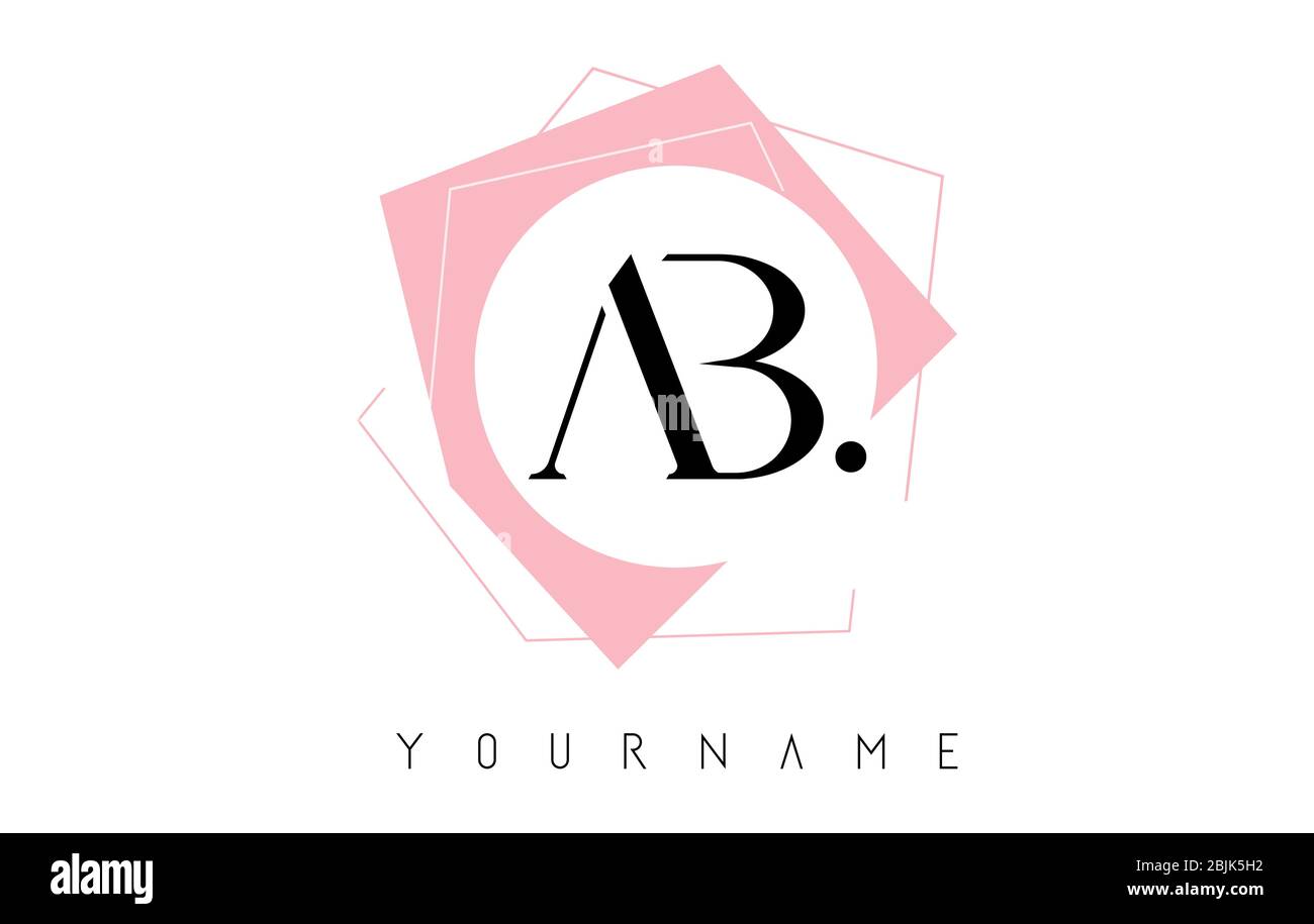 Geometric AB A B Letters with Pastel Pink Color Logo Design with Circle ...