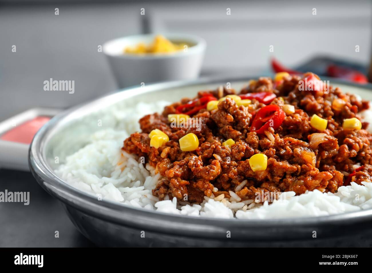 Chili Con Carne with rice, close up Stock Photo - Alamy