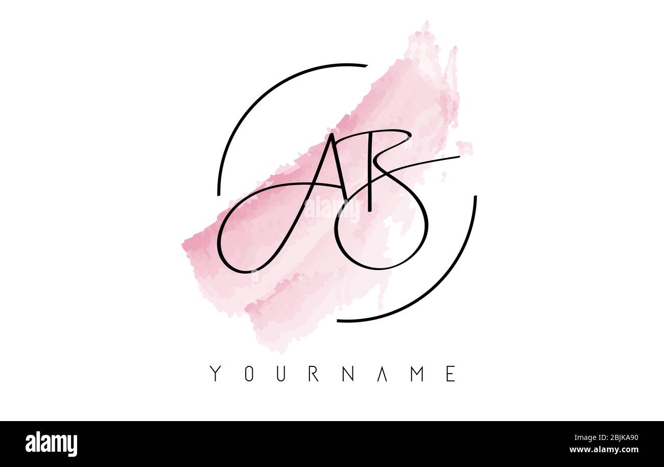Handritten AB A B Letters Logo with Pink Pastel Watercolor Brush Stroke ...