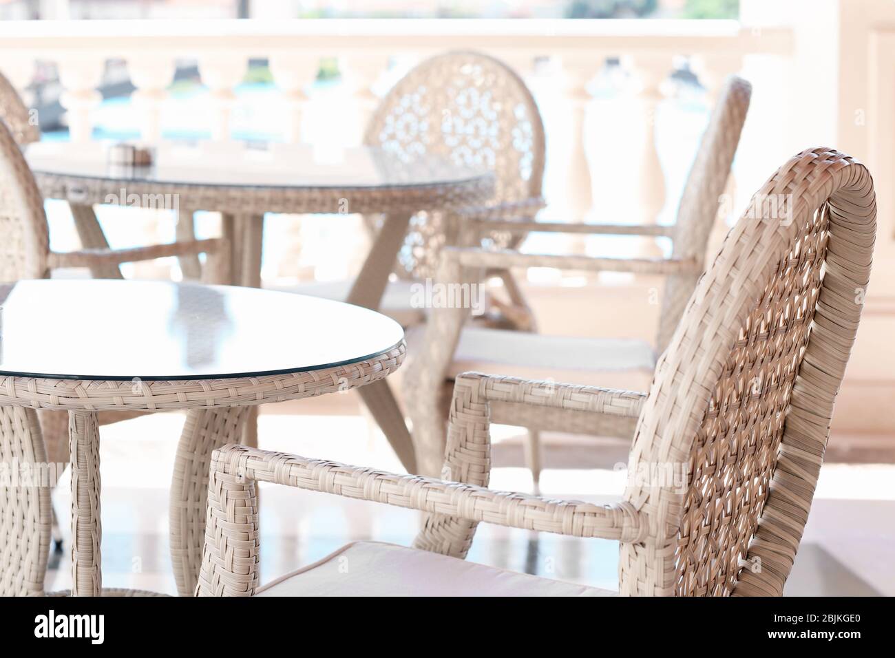 Chairs and tables in modern cafe. Coffee time concept Stock Photo - Alamy